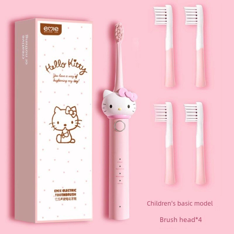 Hello Kitty перезаряжаемая электрическая зубная щетка для детей с 4 насадками (2 стандартные + 2 дополнительные)