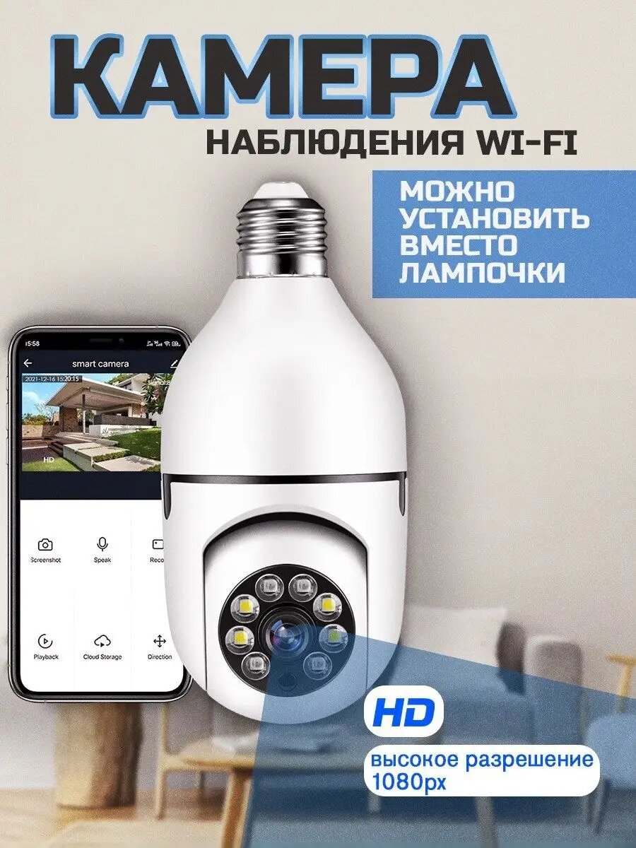 Поворотная беспроводная камера видеонаблюдения Wi-Fi в форме лампочки с цоколем E27