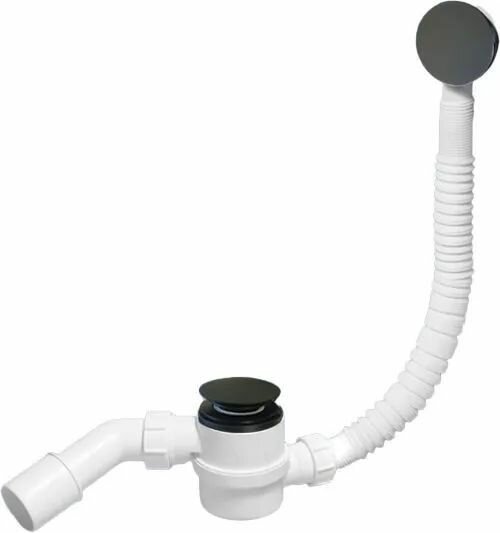 Сифон бутылочный Mcalpine MRB11-MBL (черный матовый) для ванн с выпуском и переливом (1 1/2'х40мм, L330-700ммхD34мм, D70мм латунь сливная решётка/пробка тип-кнопка)