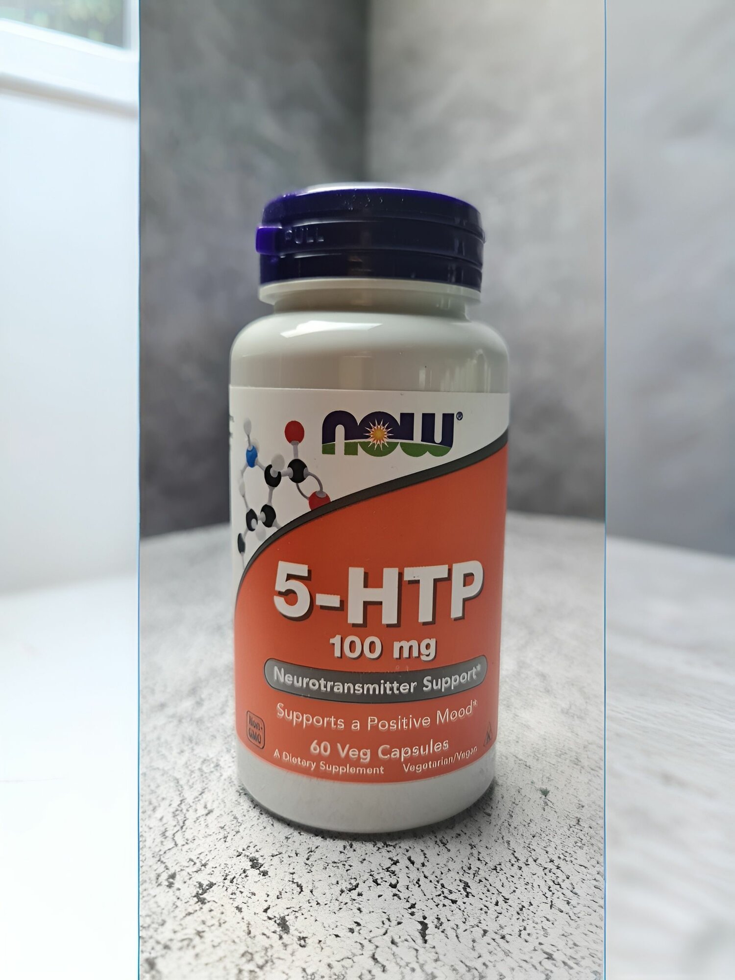 Now Foods 5-HTP 100 mg 60 veg capsules, Нау Фудс 5-гидрокситриптофан источник серотонина, помогает нервной системе, 100 мг 60 вегетарианских капсул