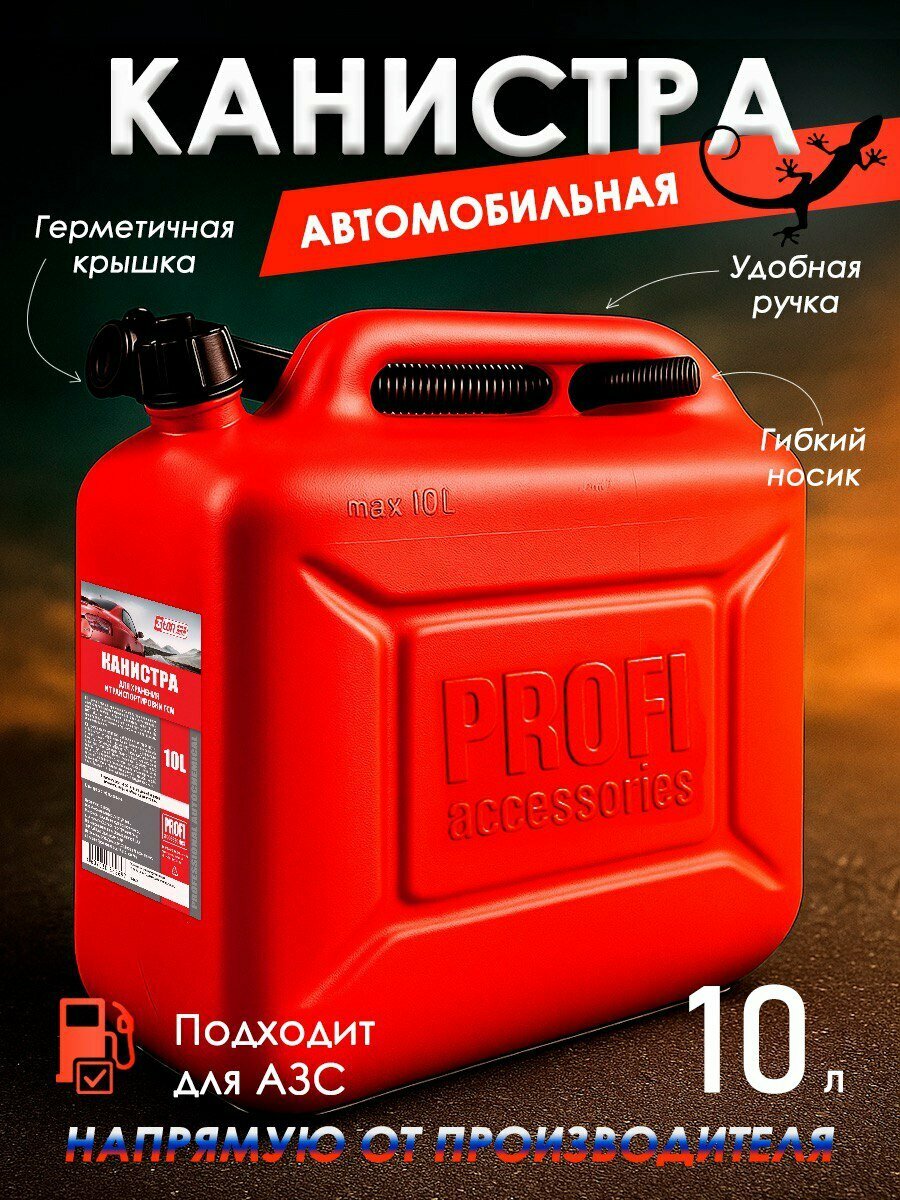 Канистра для бензина 10 л, 3ton PROFI в комплекте с крышкой и лейкой
