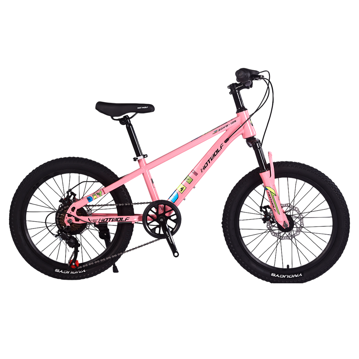 Детский горный велосипед BREND HOT WOLF ORIGINAL 20HW-105, диаметр колес 20", 7 скоростей, рама сталь, розовый
