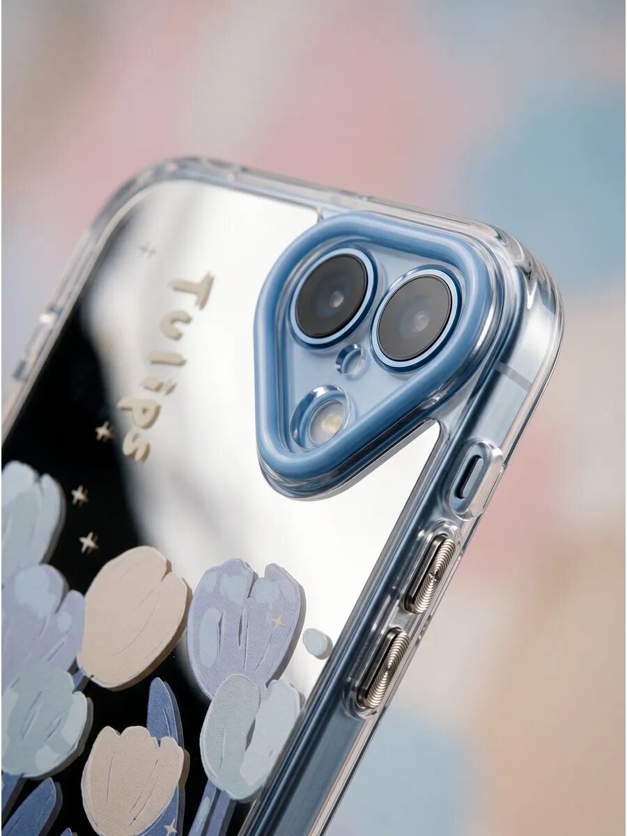 Чехол для iPhone 17 "Защитный", силиконовый, противоударный, голубой, зеркальный — фото 1