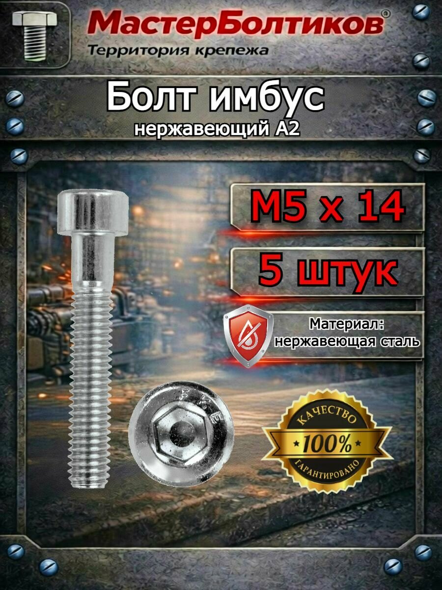Болт имбус 5х14 винт нержавеющий А2 DIN912 "МастерБолтиков" ( 5 шт )