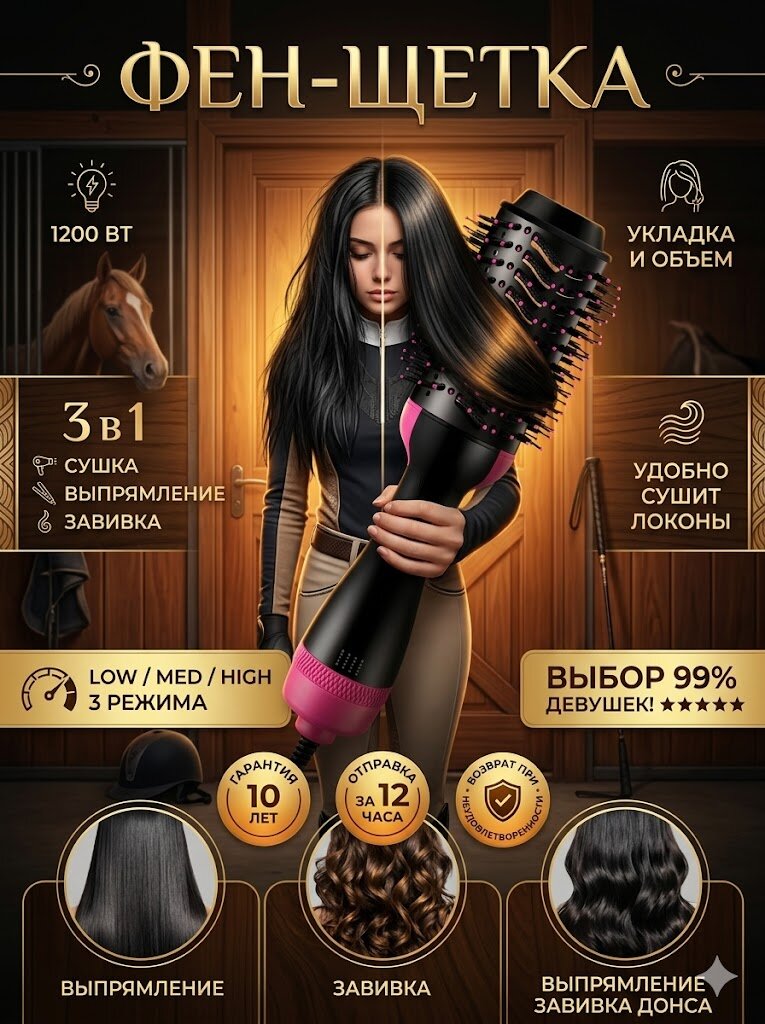Фен-щетка для волос / Расческа с ионизацией One Step Фен-щётка (расчёска-фен) для волос Hair Dryer 3 в 1
