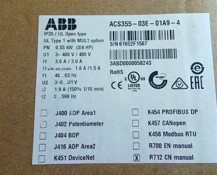 Модуль ABB inverter ACS355-03E-01A9-4 0.55KW