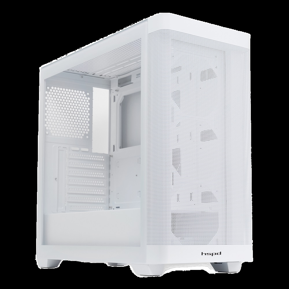 Корпус без блока питания/ Case HSPD M740, Mesh Mid Tower, White, TG, 0.6 SPCC, no fans, E-ATX, ATX, mATX, mITX, 170/400/200mm, 4x2.5", 2x3.5"