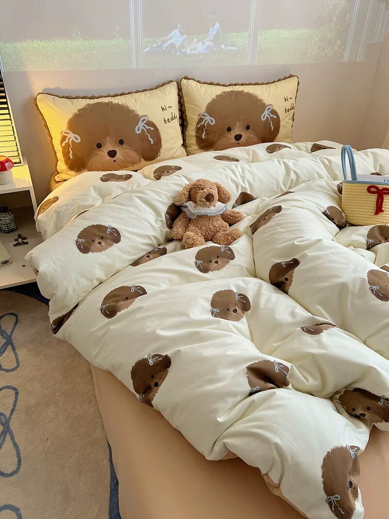 Пододеяльник Moonlight Bus Corgi Puppy из чистого хлопка 1,8, комплект из четырех предметов из чистого хлопка 1.8m