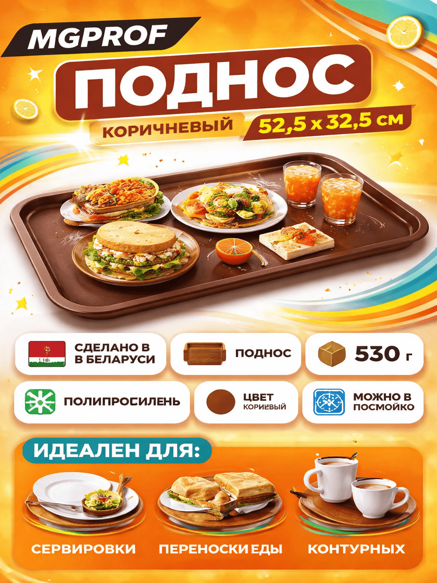 Поднос Mgprof коричневый, 52.5 x 32.5см