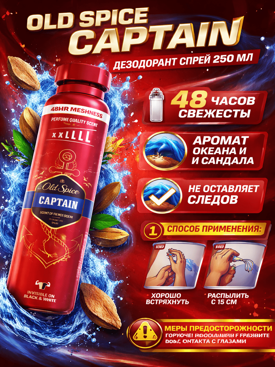 Дезодорант-спрей Old Spice Captain, 250мл