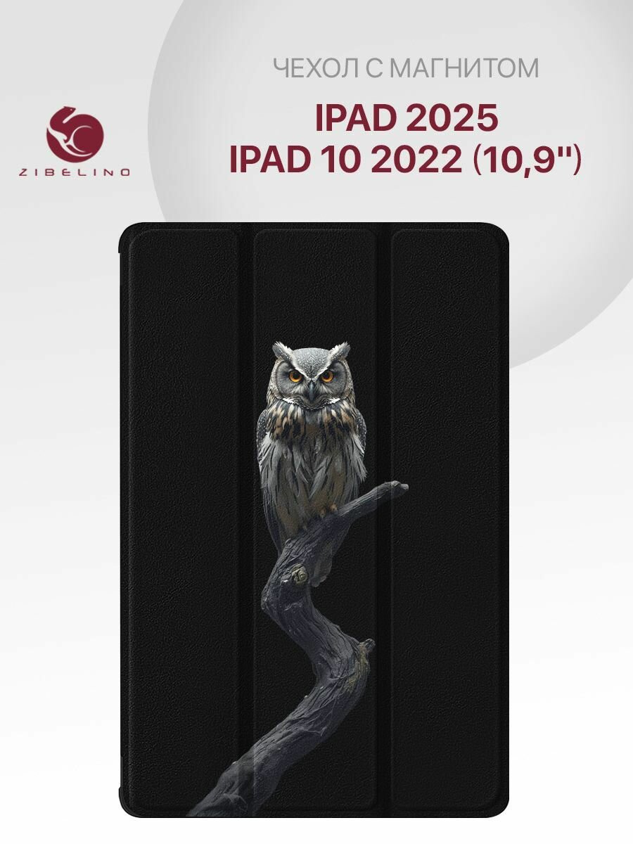 Чехол на iPad 2025 (A16), iPad 10 2022 (A3354 A3355 A3356 A2696 A2757 A2777) 10.9" с магнитом, с принтом филин на ветке