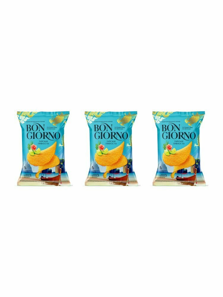 BON GIORNO Чипсы тайские пряности, рифленые, 120 г, 3 шт