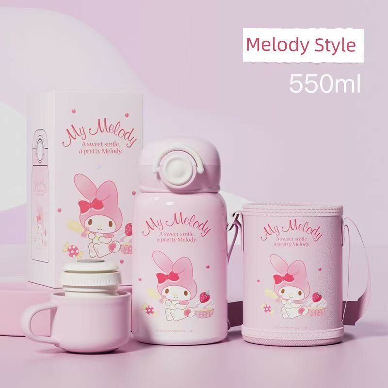Бутылка-термос с двойной крышкой My Melody 550 мл для девочек, с трубочкой, милая школьная кружка, необходимость для
