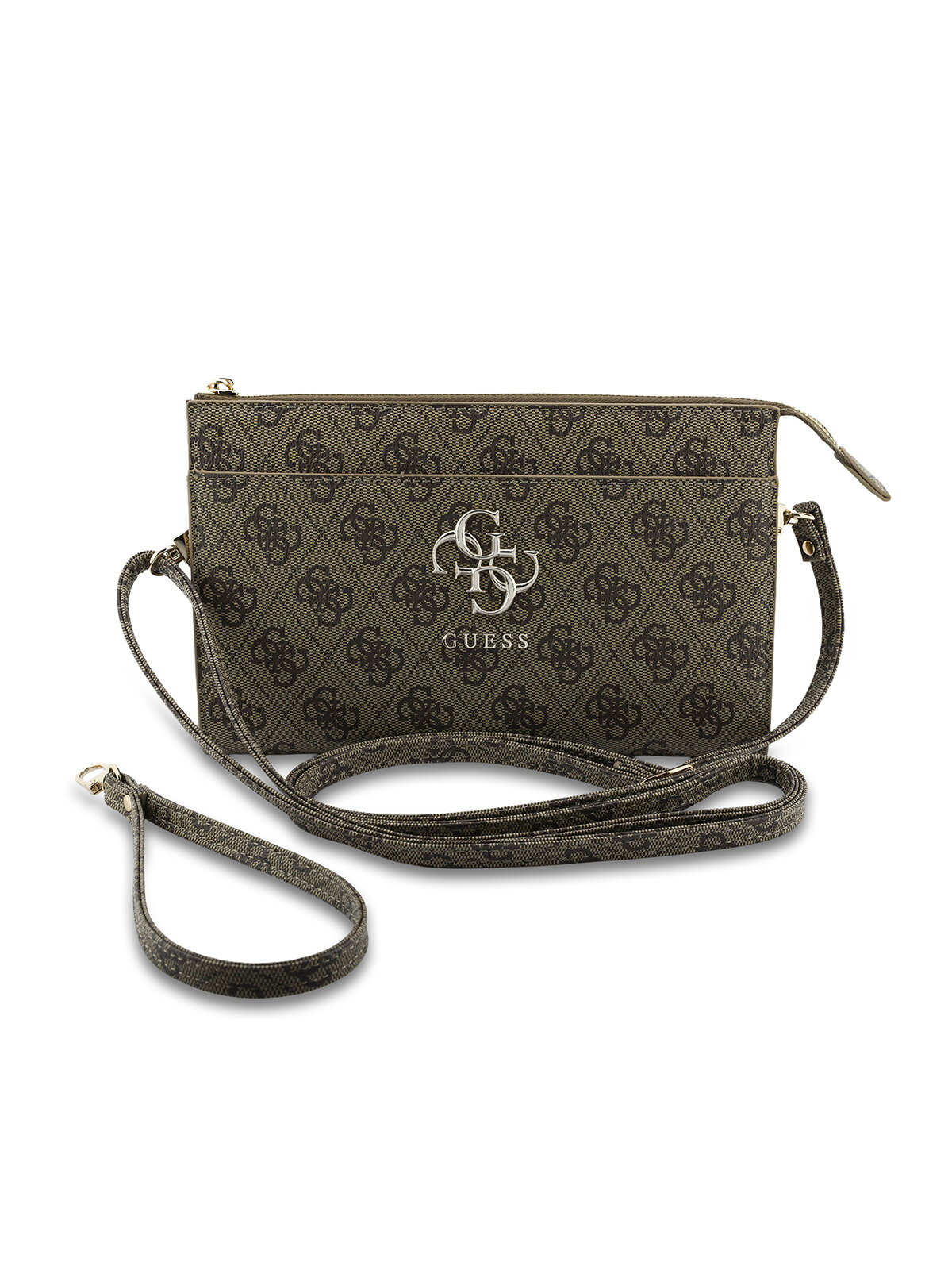 Сумка для смартфона Guess с карманом для пластиковых карт, с регулируемым ремешком, коричневый