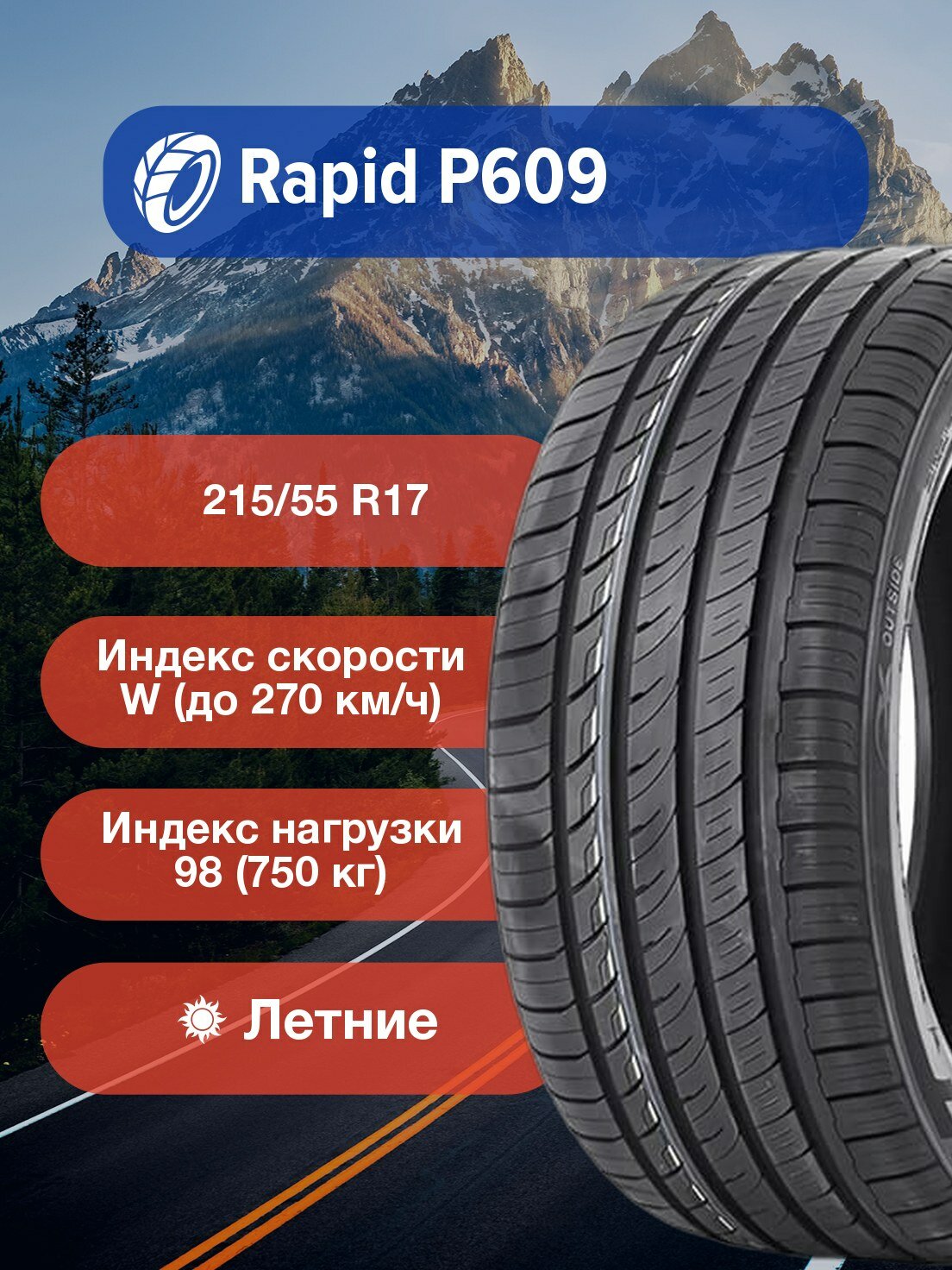 Легковые Летние Шины Rapid P609 215/55 R17 98W-1010200001748 для легковых автомобилей и кроссоверов