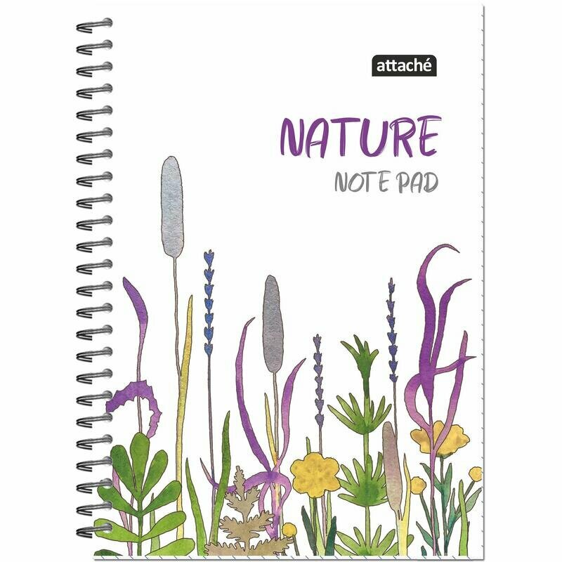 Блокнот А5 60л Attache Nature White flowers клет,65г,100%, греб, карт, ВД-лак, 1919368