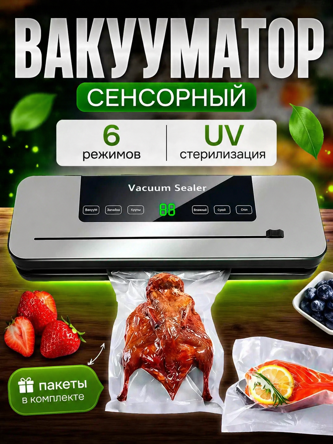 Вакуумный упаковщик для продуктов домашний с функцией запайки и резки — герметичная упаковка еды