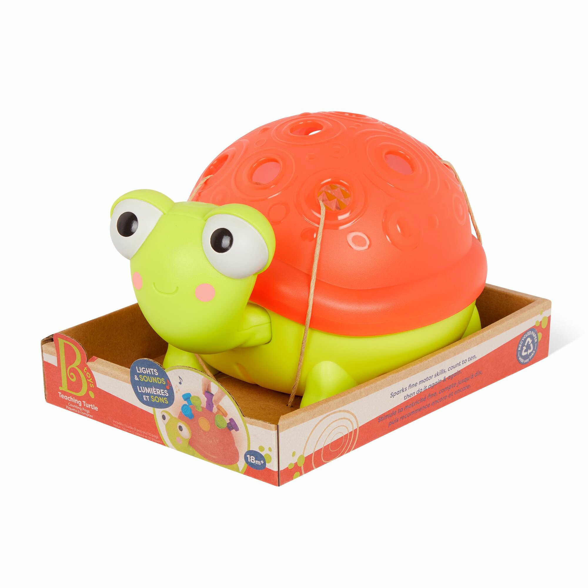 Развивающая игрушка B.Toys - Обучающая черепашка для изучения счета и цветов, размер 22 х 15 х 14 см, цвет оранжевый, 18+ мес. - Би. Тойс BX1998Z