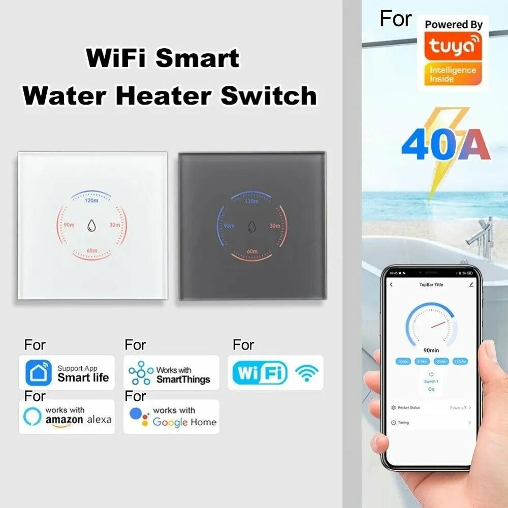 Умный WiFi выключатель для бойлера 40А, сенсорная панель, водонагреватель