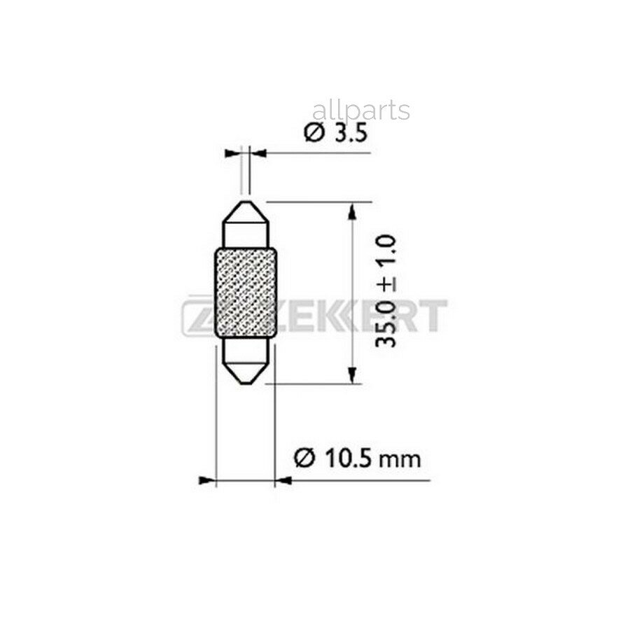 ZEKKERT LP-1033 Лампа C10W (SV8.5-8) 12V 10W T11*35 (миним. кол-во заказа 10 шт)