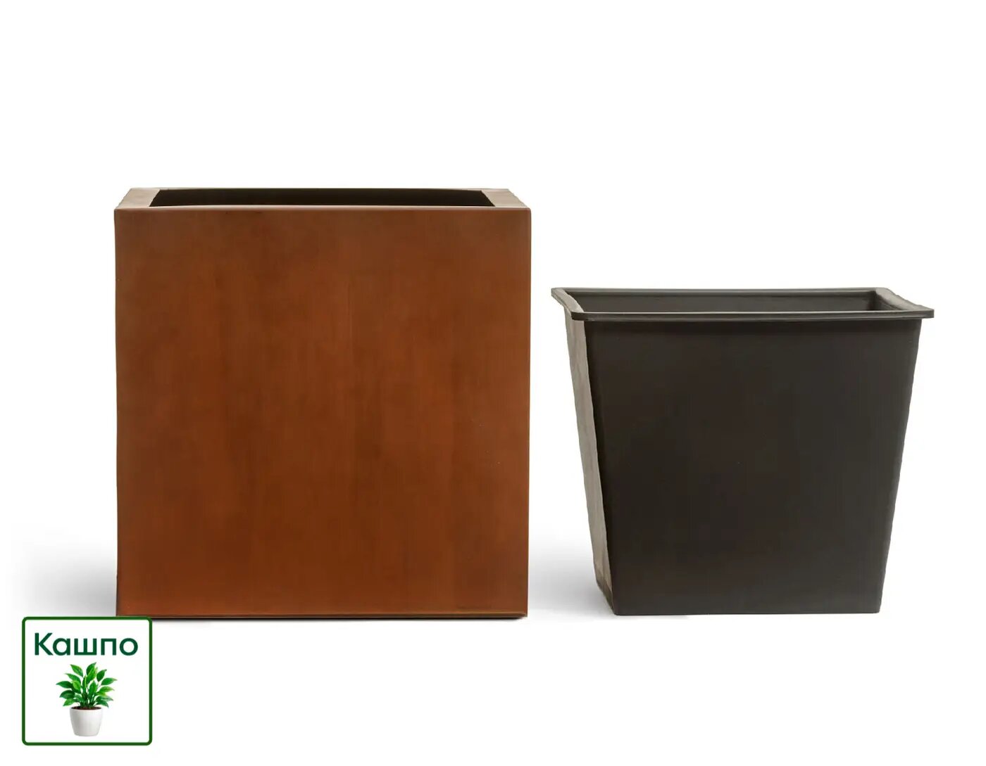Кашпо с автополивом Treez Effectory Corten Steel Куб Кортеновская сталь Бархатистая окись 30 х 30 х 30, квадратное, медное, полистоун