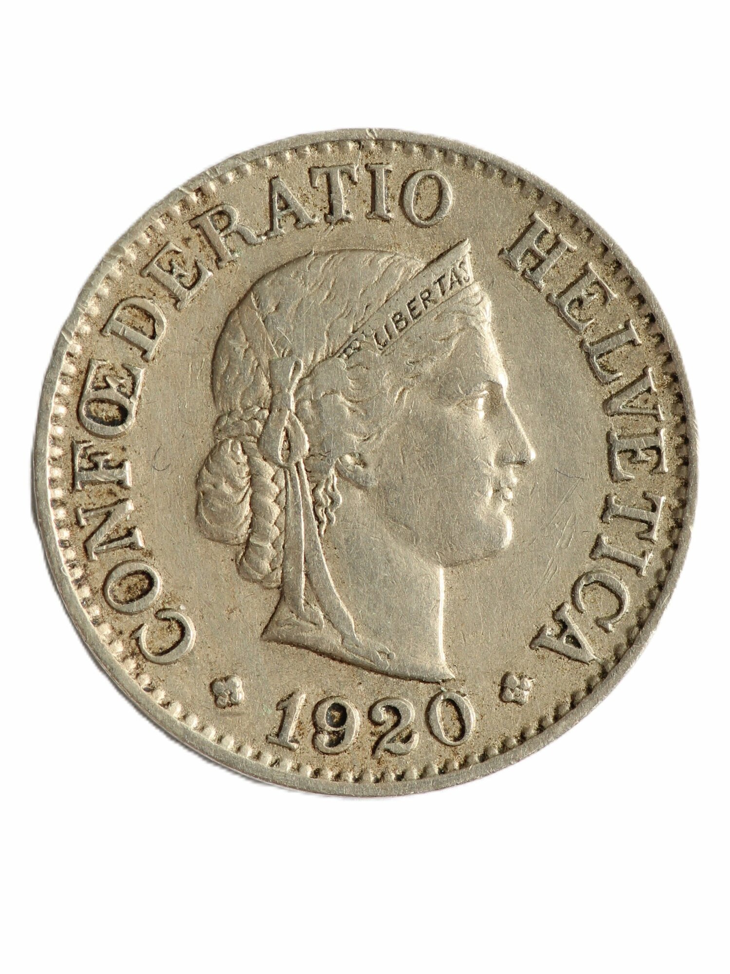 Подлинная монета 10 раппенов Швейцарии 1920 года
