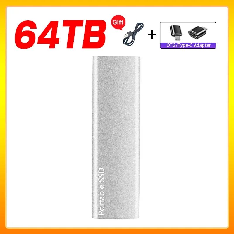Внешний жесткий диск XMSJ 1/2/4 ТБ USB 3.1/Type-C Серый, Silver 64TB