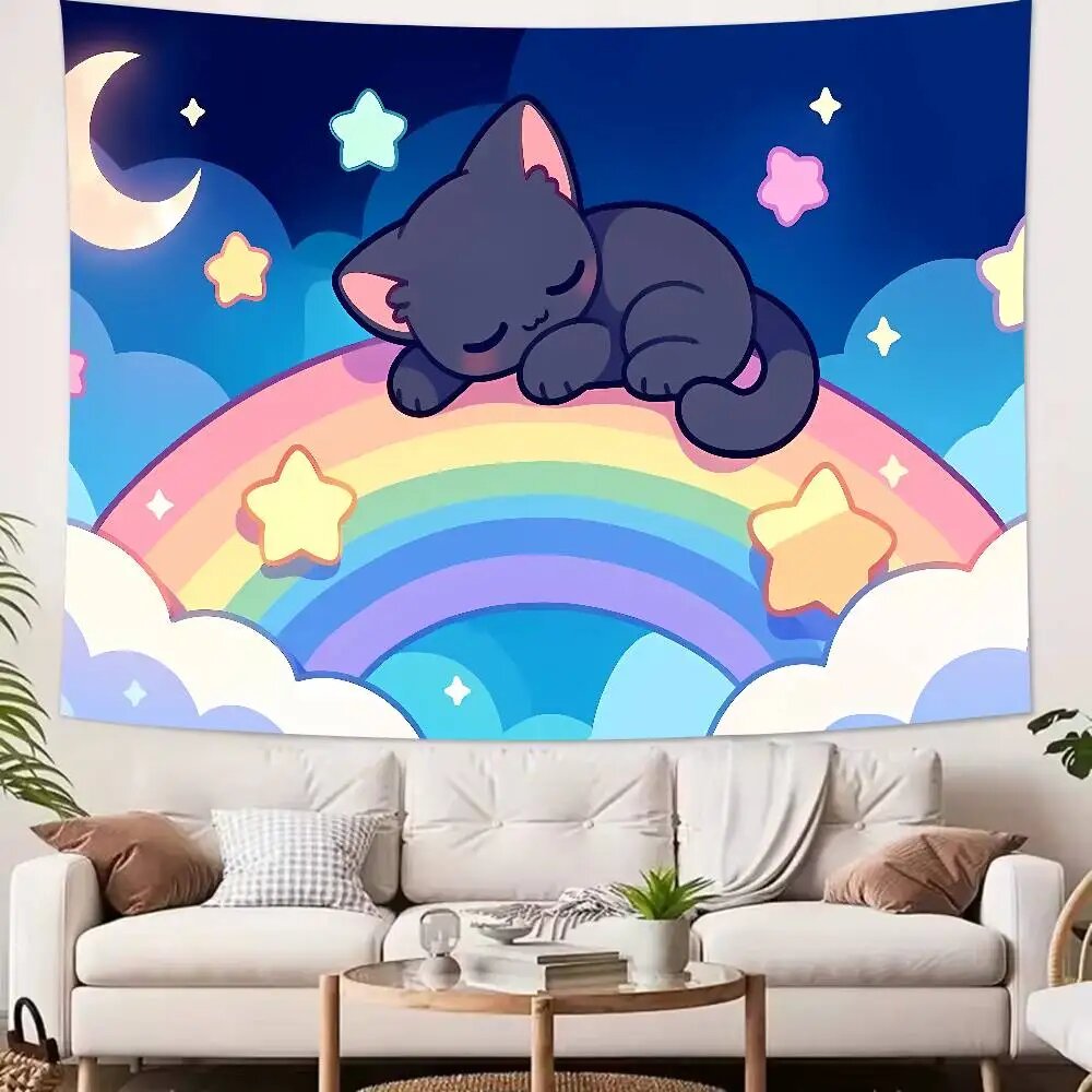 Гобелен с розовым ангелом, полиэстер/хлопок Черный, 150x230cm, z6