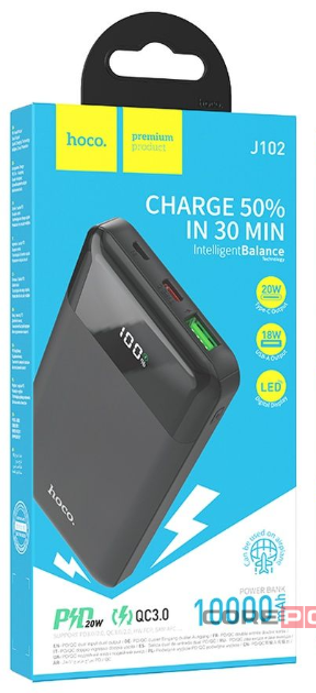 Повербанк Powerbank Hoco J102 10000mAh 1USB/1C 18W/20W черный
