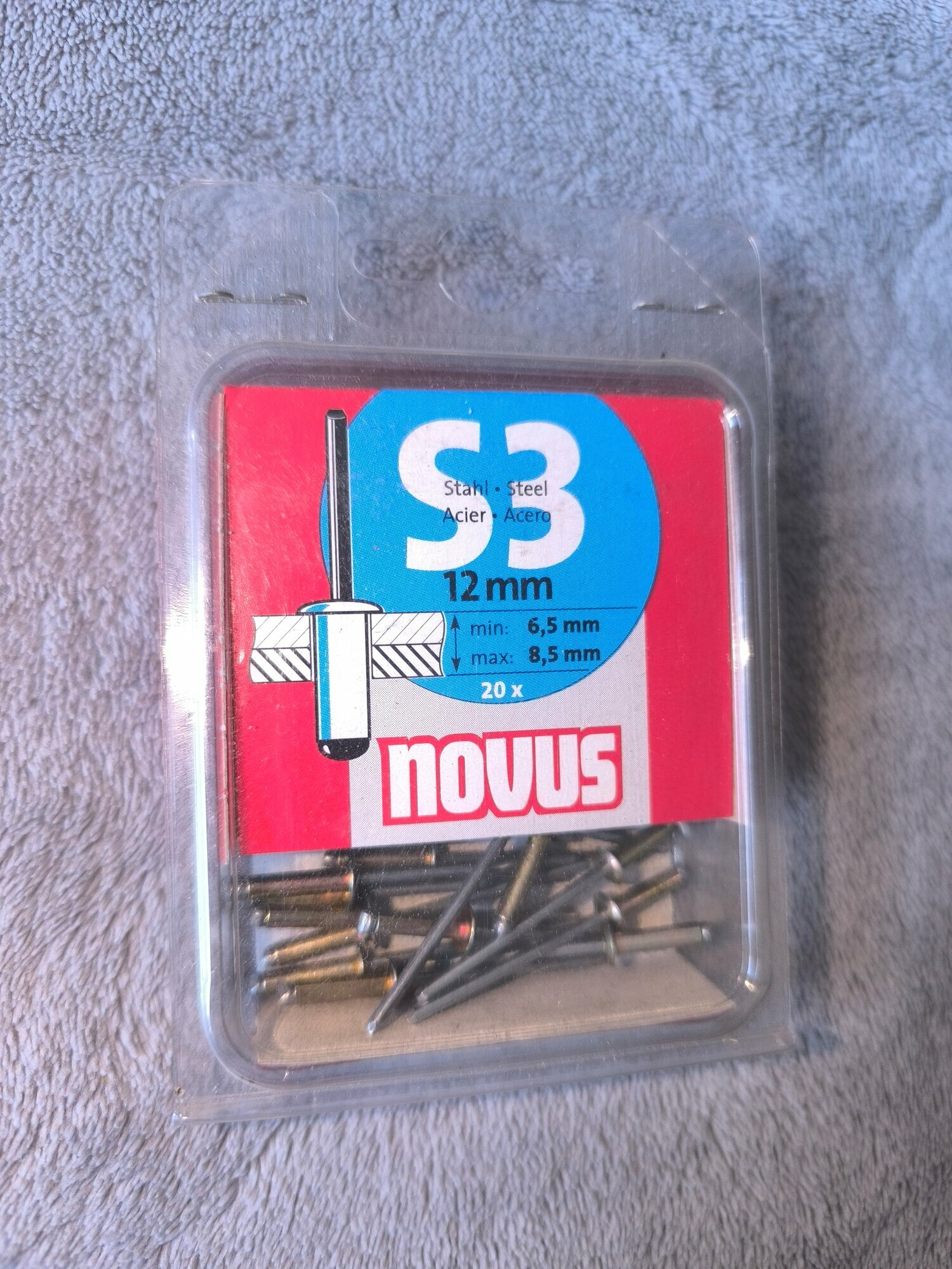 Заклепки S3 20 шт. (3х12 мм; толщина 6,5-8,5 мм) Novus 045-0035 Германия
