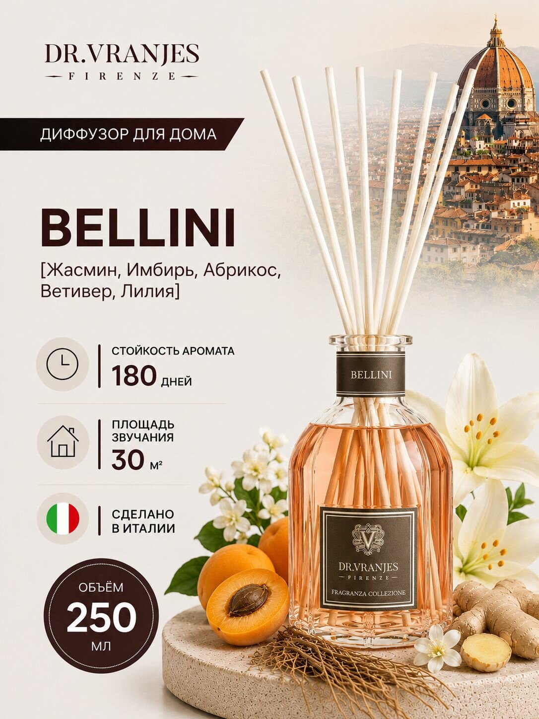 Dr.Vranjes - Bellini, Диффузор, Беллини, Ароматизатор для дома, 250 мл