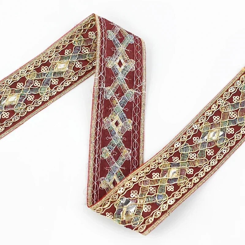 Кружевная тесьма Meetee с пайетками 43 мм Red, 43mm-5Yards