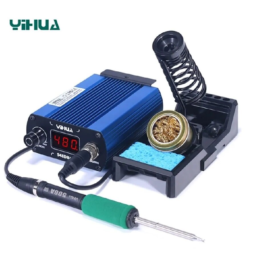 Мини паяльная станция T12 YIHUA948DB+II 75Вт 200~480℃ 3 канала памяти, подставка с губкой для чистки жала
