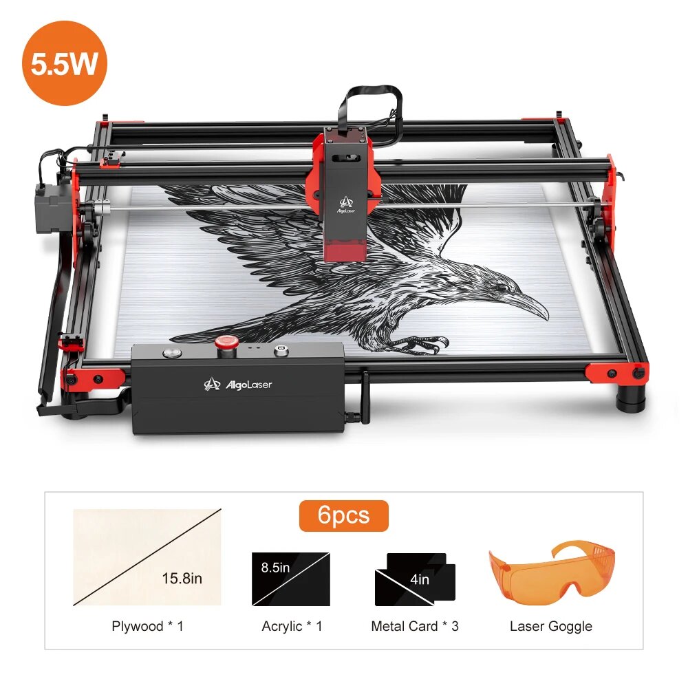 Algolaser DIY KIT Лазерный гравировщик-резчик 5.5Вт&10Вт с Wifi, приложением для автономного управления, машина для лазерной гравировки и резки для дерева, акрила, металла