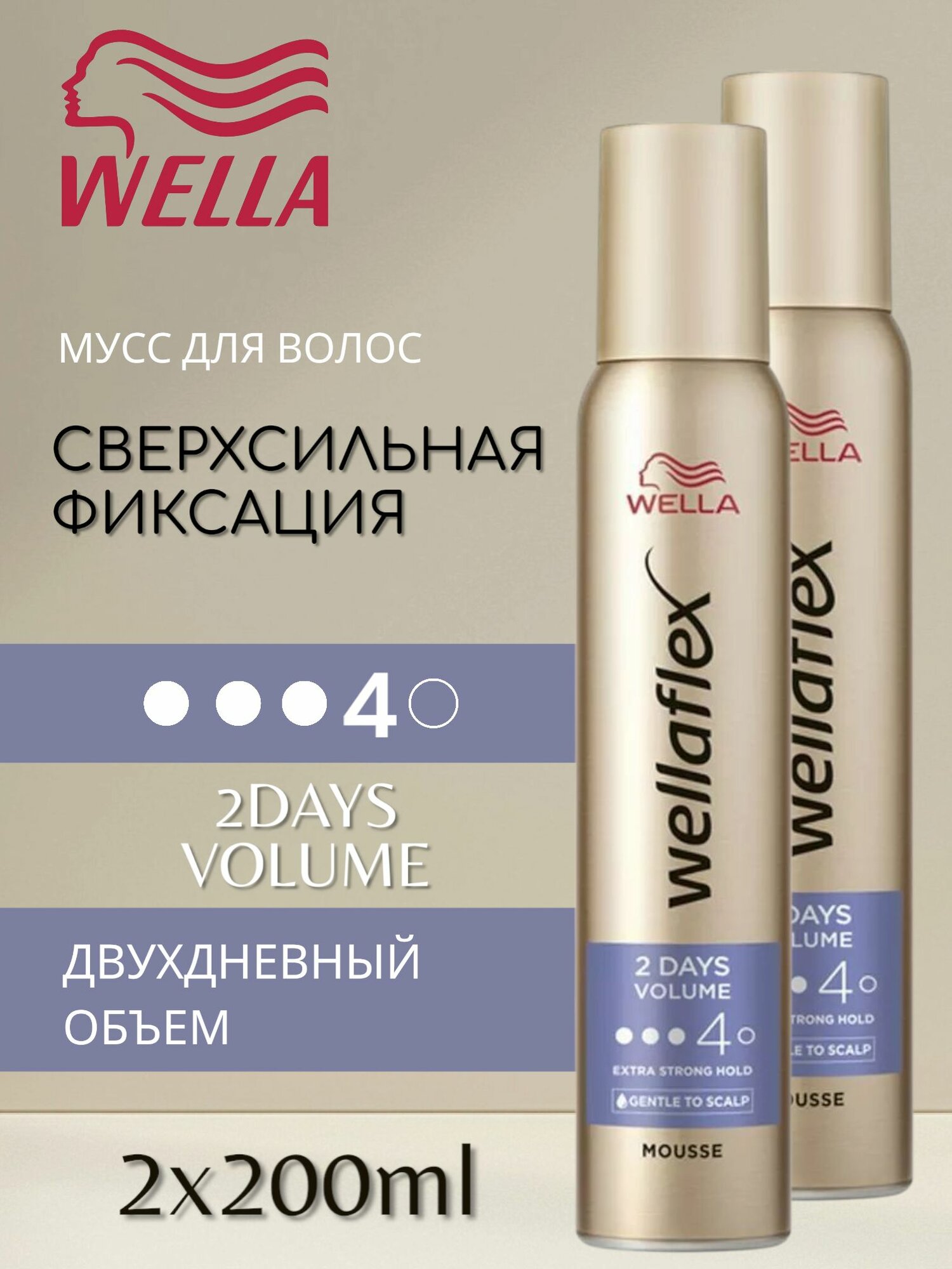 WELLA Мусс для волос Wellaflex 2Days Volume / двухдневный объем / 2x200 мл