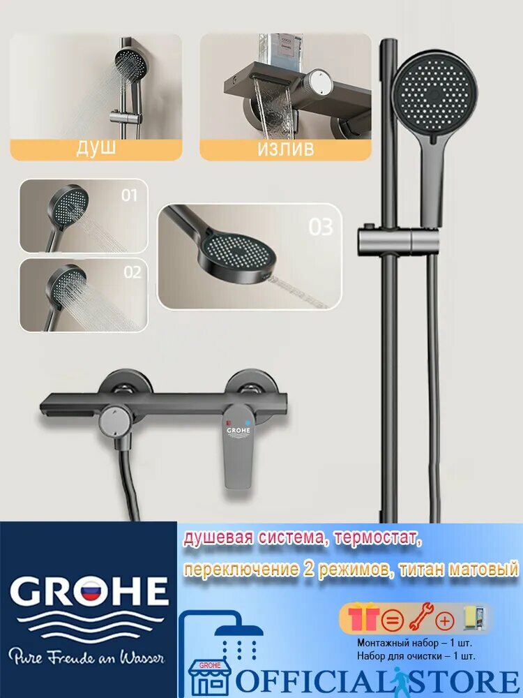 GROHE Душевой комплект темно-серый, лазурный