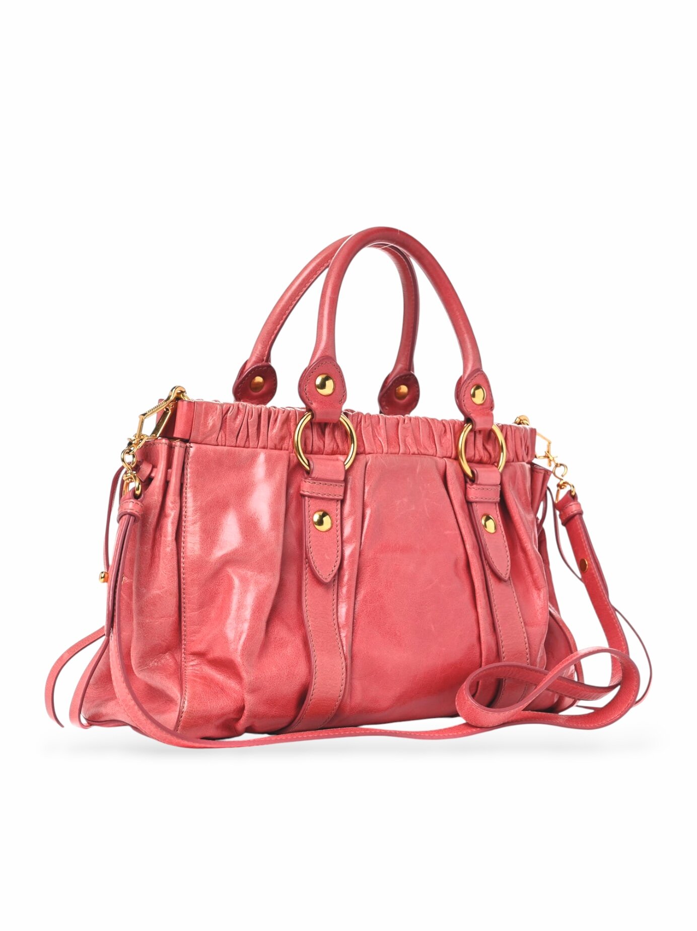 Сумка тоут Miu Miu Vitello Lux Gathered, розовый, пыльная роза — фото 1