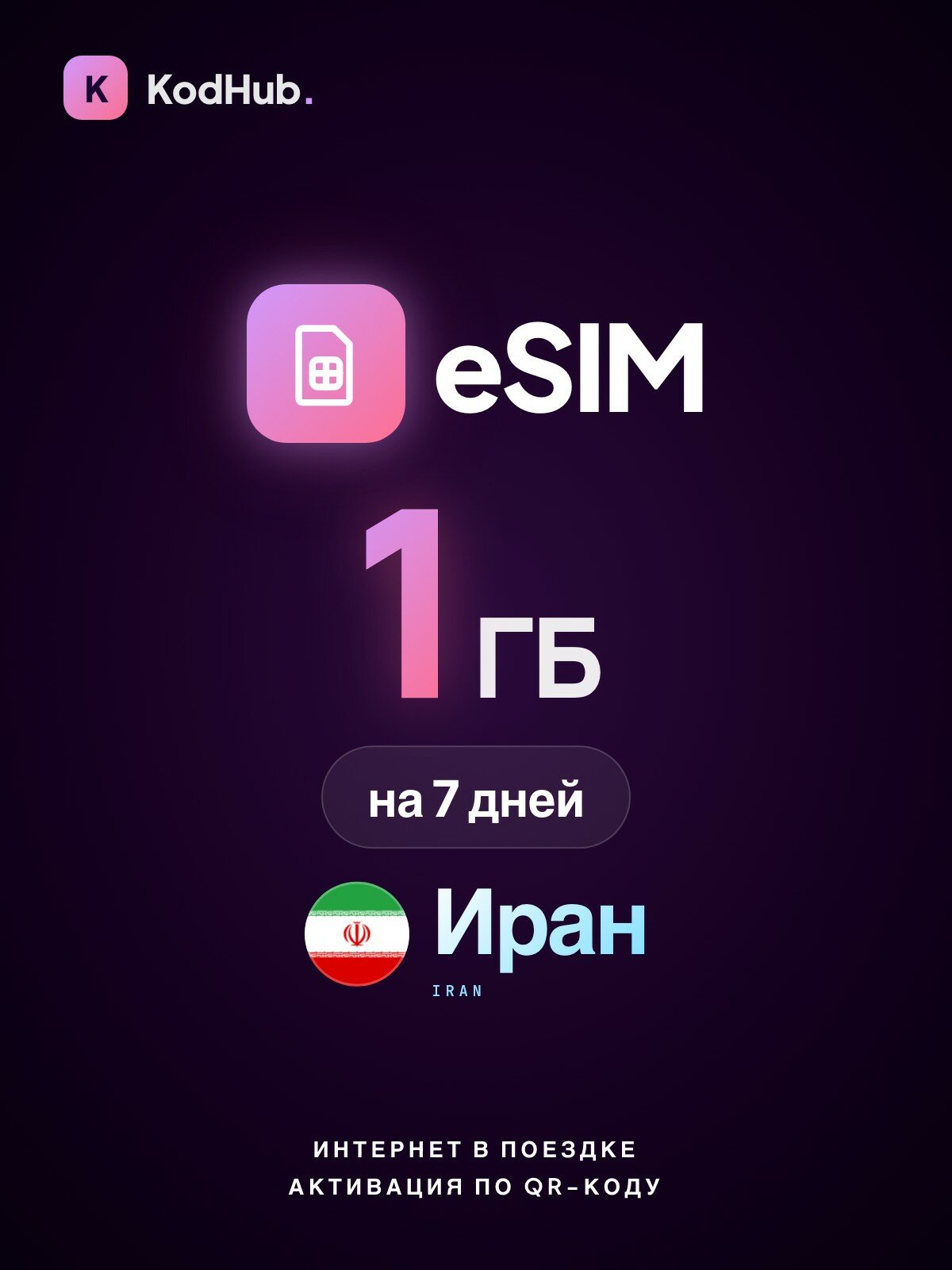 Туристическая eSIM Иран 1 ГБ на 7 дней | интернет в поездке, связь за границей | QR-код активации