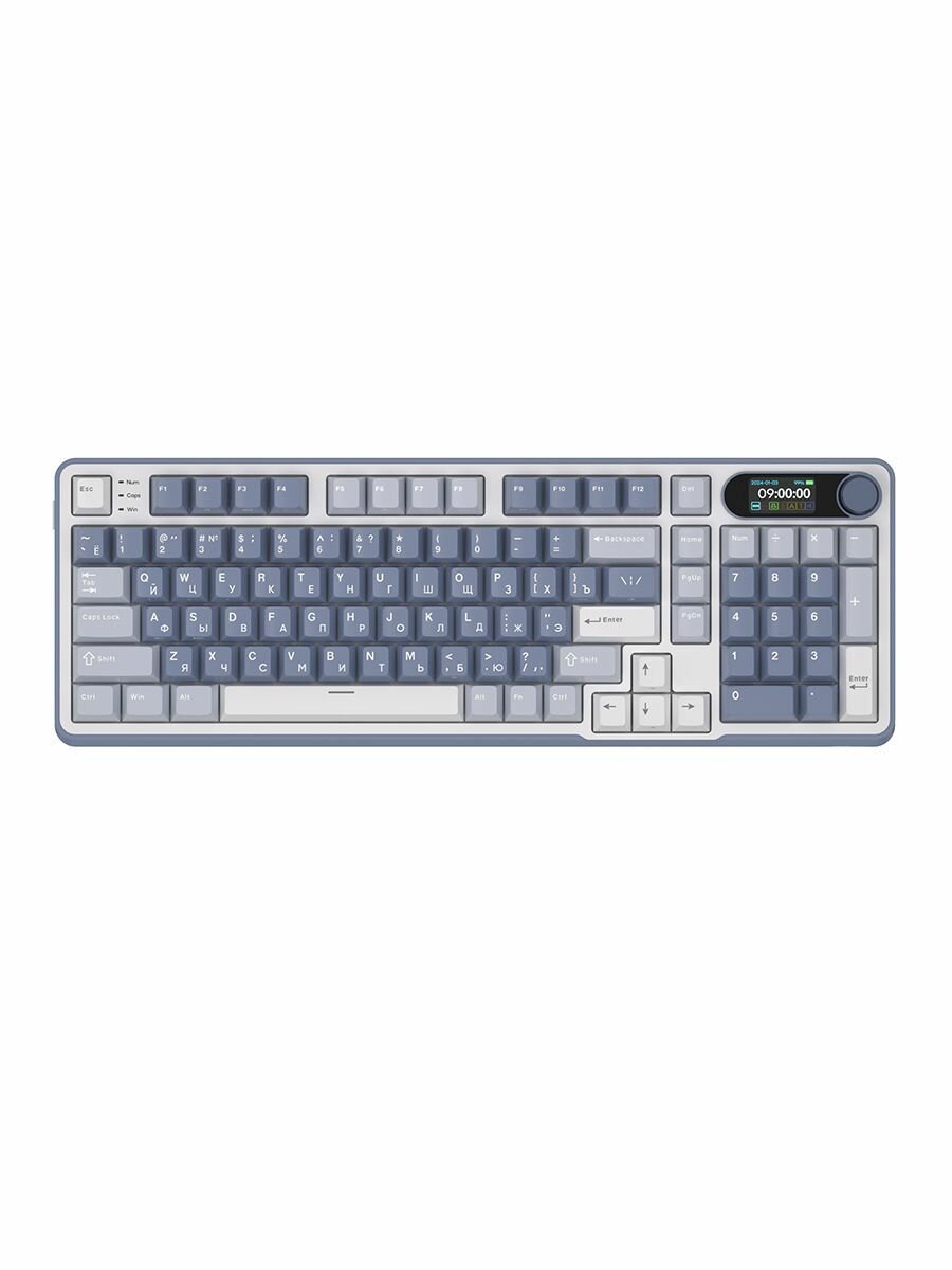 RK Royal Kludge RK-S98 RK Cream Беспроводная механическая игровая клавиатура, русская раскладка, полноразмерная (96%), 98 клавиш, белая, темно-синий, серая