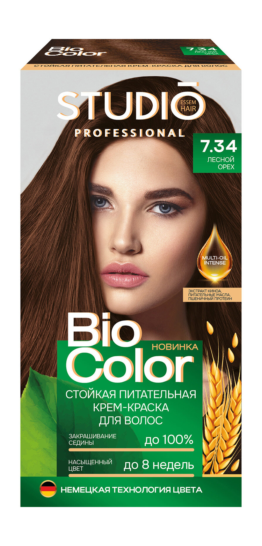 STUDIO PROFESSIONAL Крем-краска для волос Студио Биоколор стойкая, 50/50/15 мл, 7.34 Лесной Орех