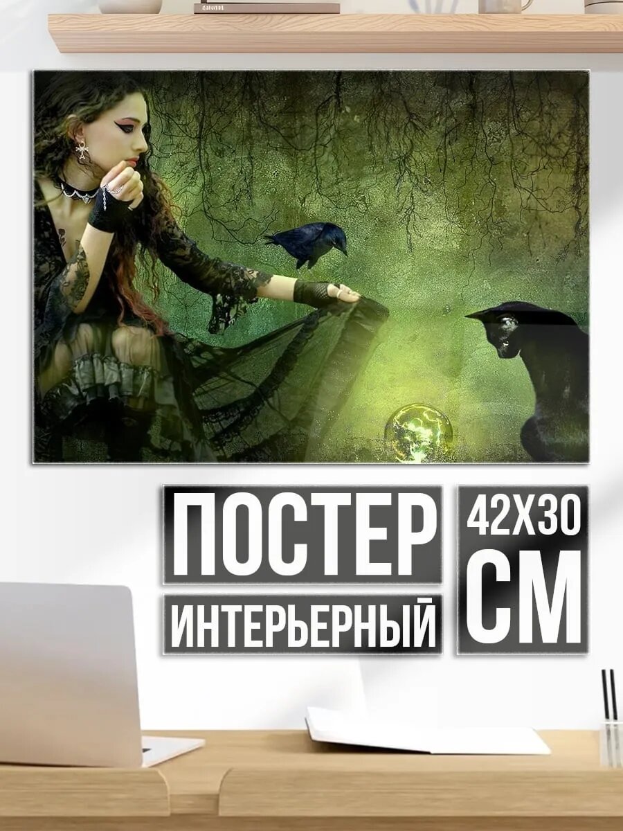 Плакат постер Ведьма с вороном
