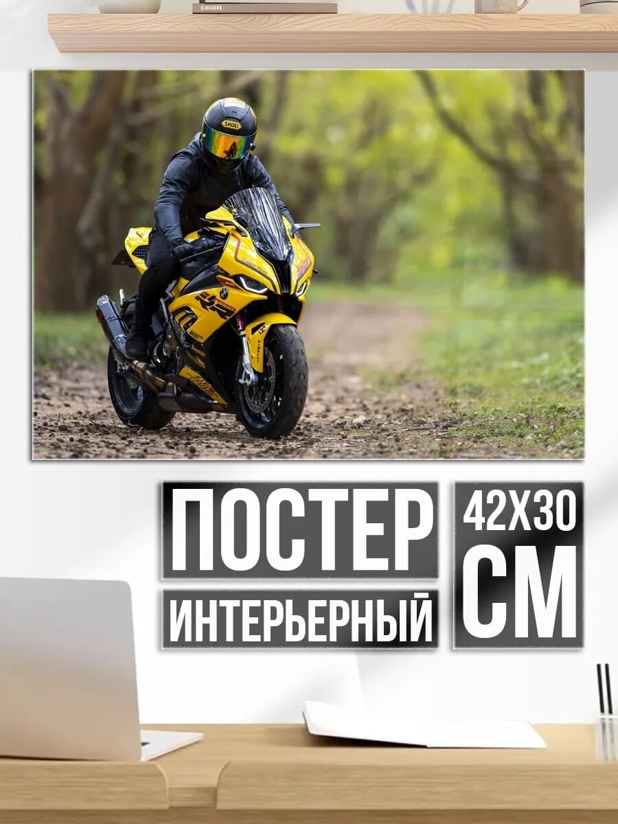 Плакат постер Мотоциклист в лесу