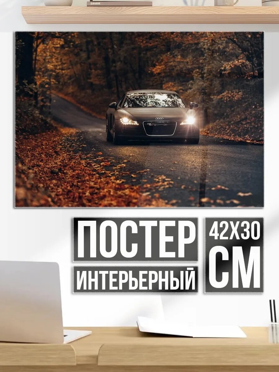 Плакат постер Автомобиль в осеннем лесу