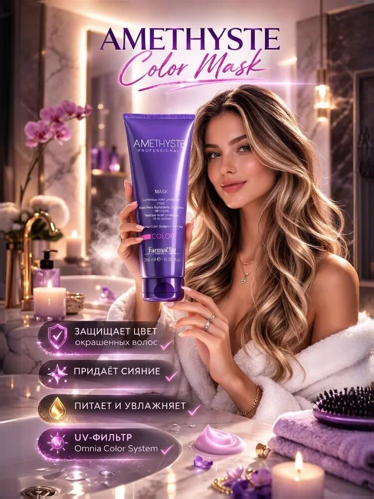 Маска для окрашенных волос, уменьшает вымывание цвета FARMAVITA AMETHYSTE COLOR MASK 250 мл