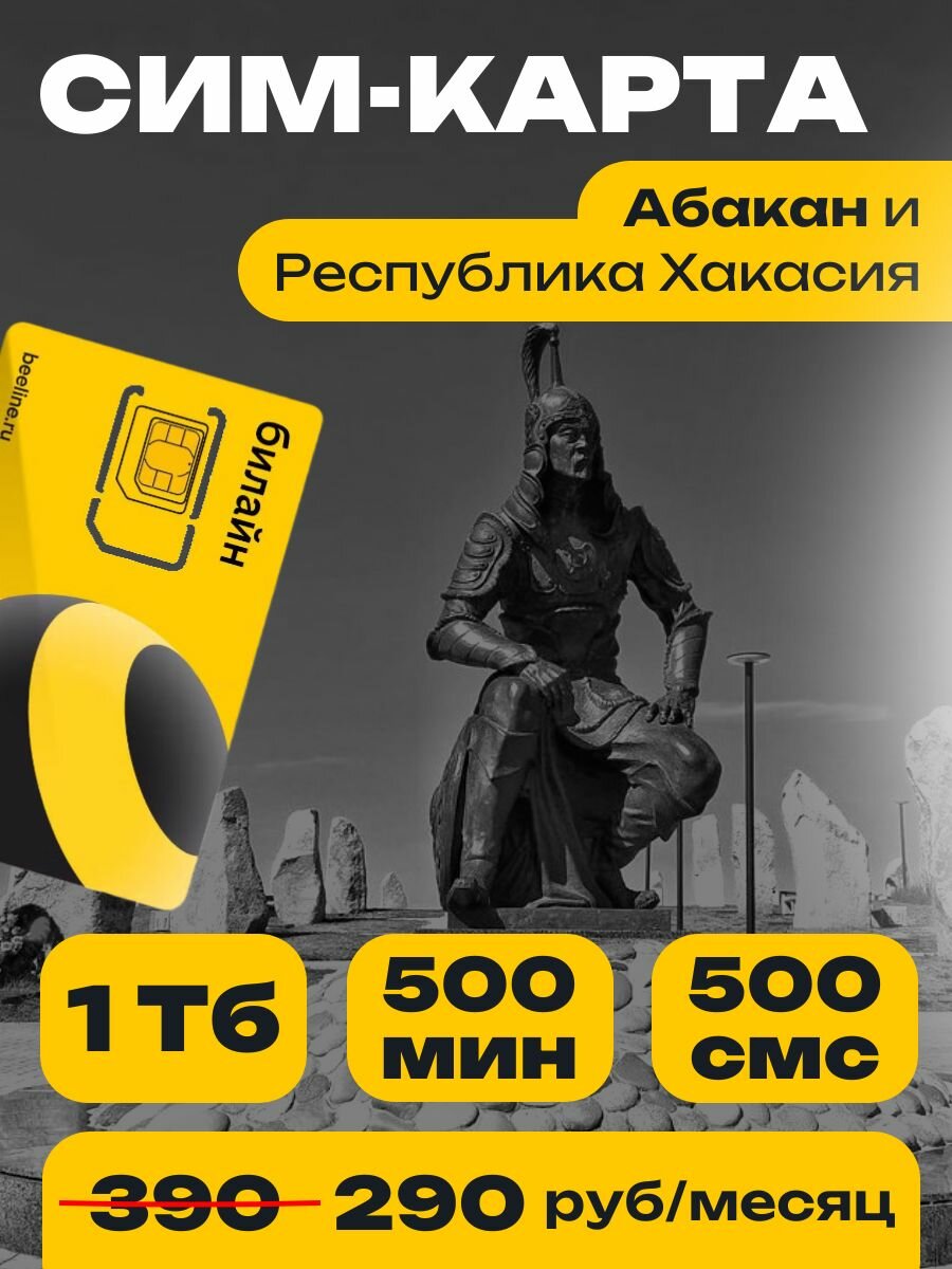 Сим-карта Билайн тариф Эксклюзивный Республика Хакасия 1024 Гб + 500 минут за 290 руб.