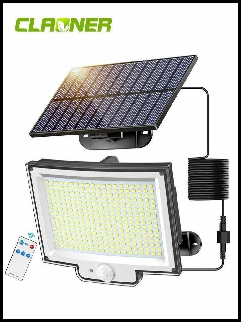 CLAONER солнечный светильник с LED, датчиком движения, пультом, солнечной панелью, для двора и сада, настенный