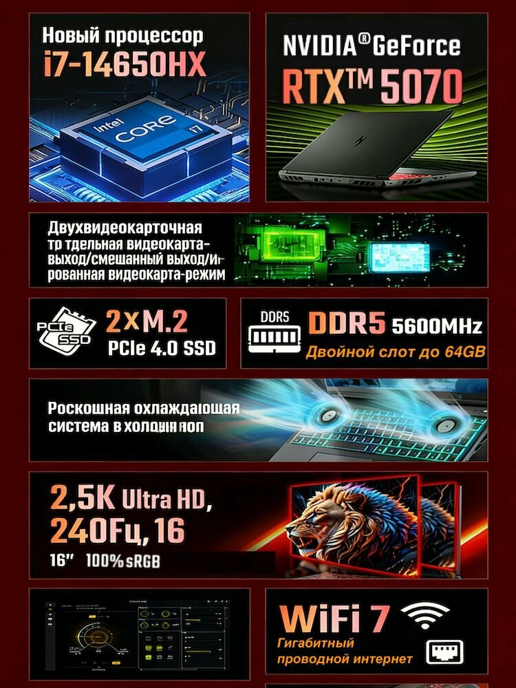 Игровой ноутбук Acer Qing 7 i7-14650HX, RTX5070, 16ГБ/1ТБ, Русская раскладка — фото 1