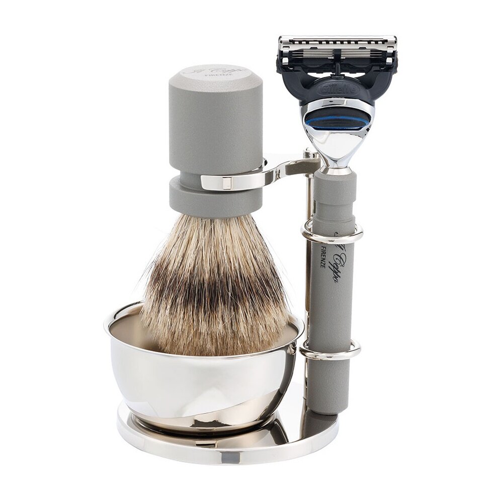 IL CEPPO SET-S12072FT Бритвенный набор il ceppo: станок, помазок, подставка, чаша, алюминий/никелированная латунь, fusion, натуральный ворс барсука best badger