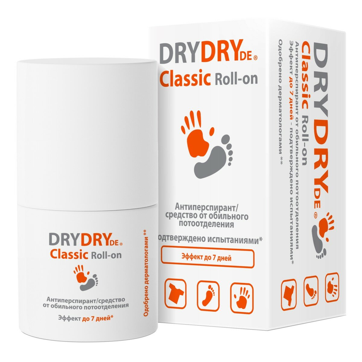 Дезодорант Dry Dry De Classic Roll-On, шариковый, гипоаллергенный, без красителей и сульфатов, 35 мл