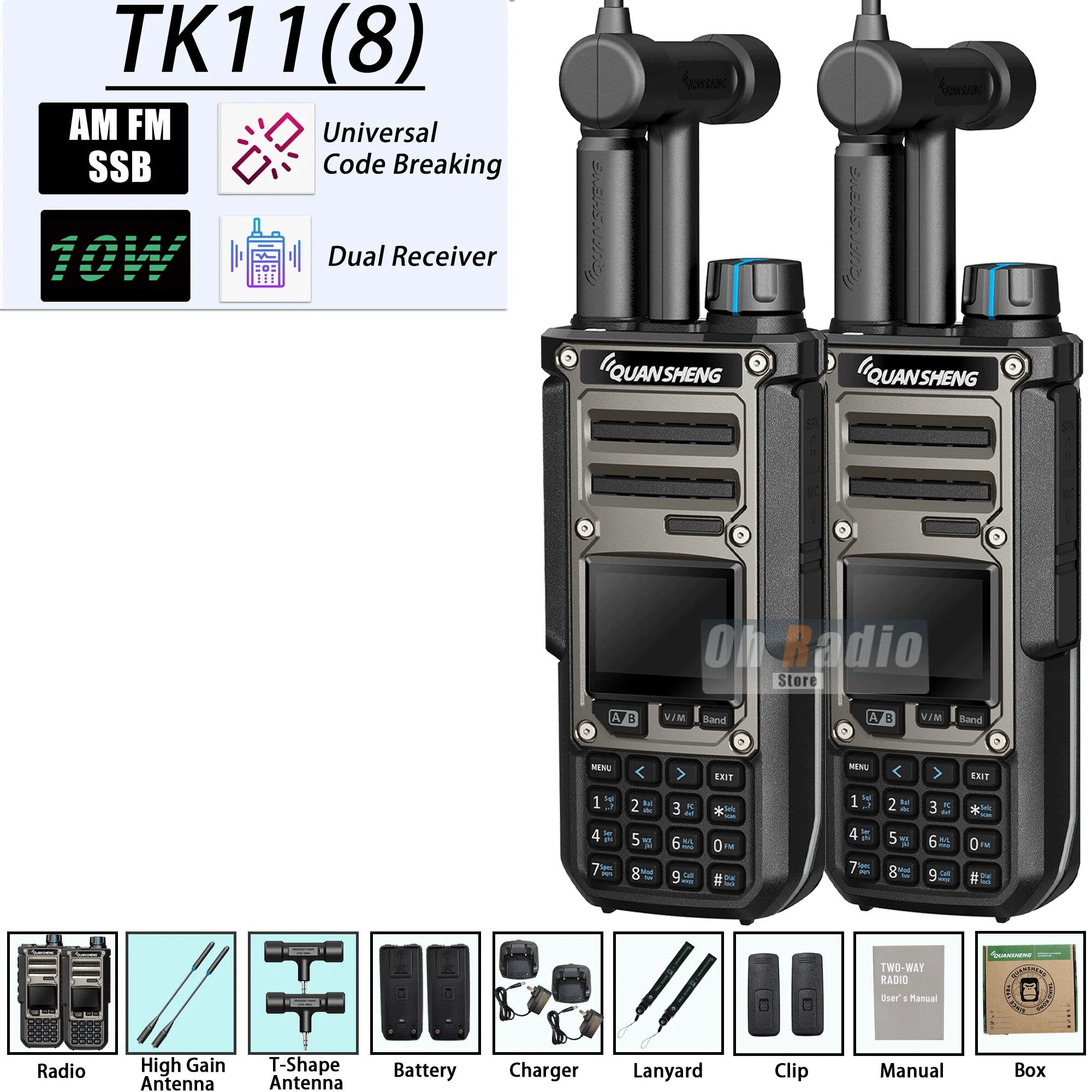 2 штуки рации Quansheng TK11(8) 10W Walkie Talkie AM FM SSB Двойной приемник Волшебный голос Спектральный анализатор Фrequencymeter SAME TK11 8 Radio
